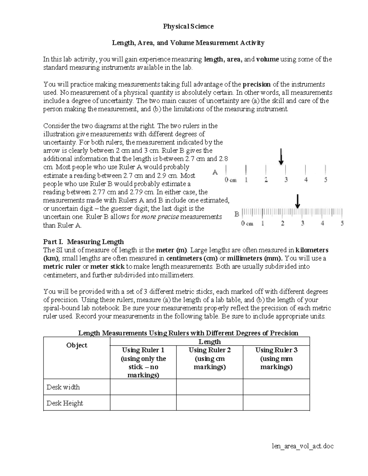 4 Physical Science Measurement Lab: Length, Area, & Volume Activity ...