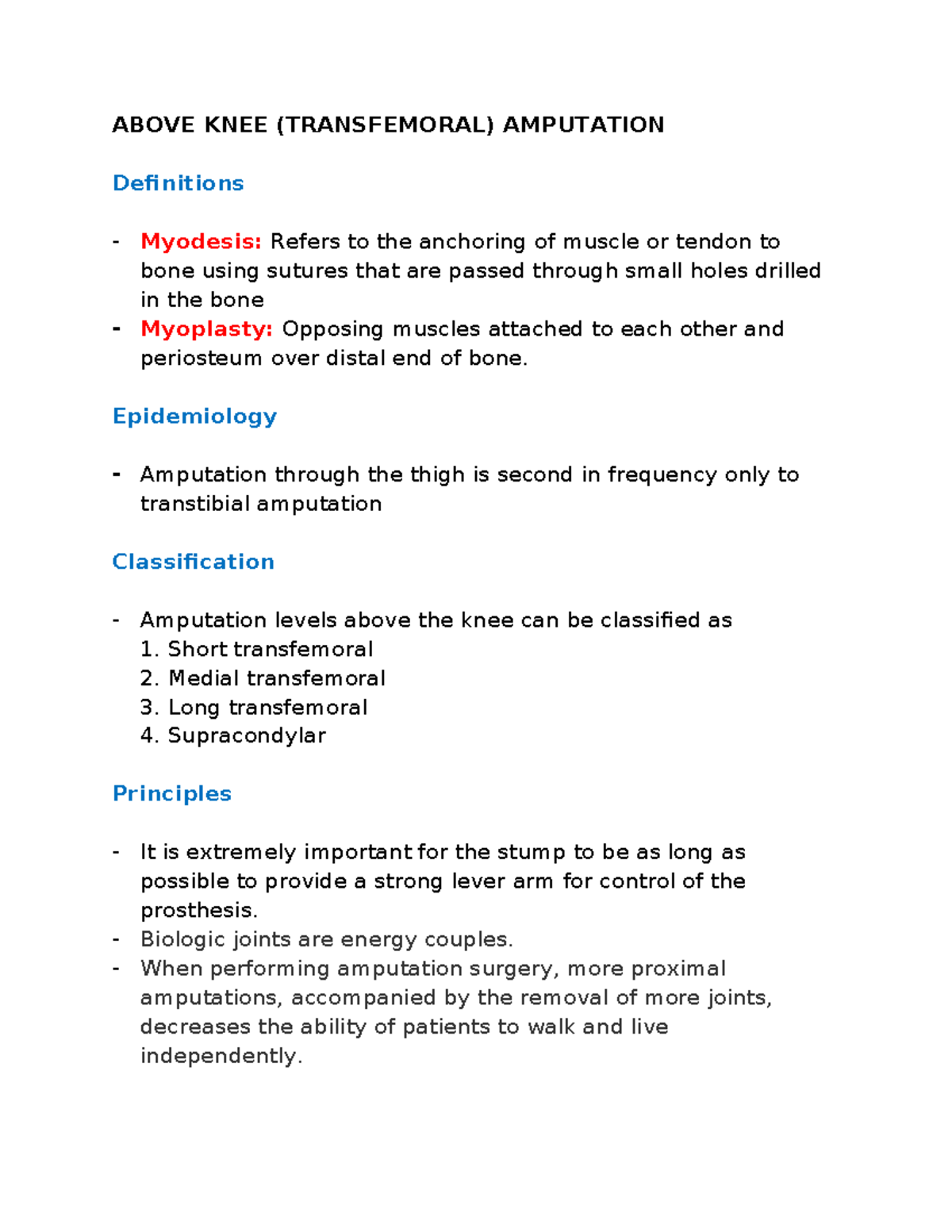Above Knee Amputation (Transfemoral) - Ortho Study Guide - Studocu