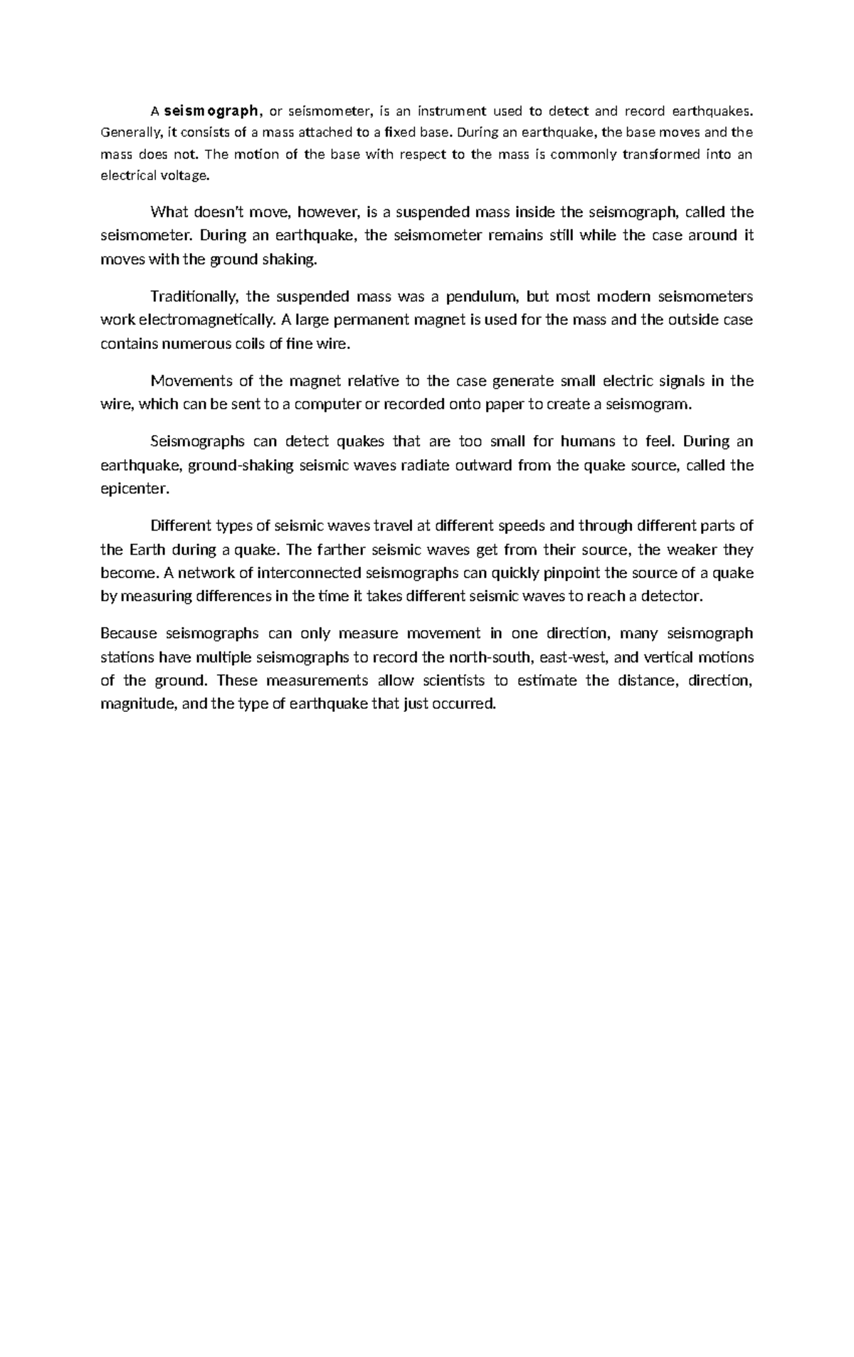 Seismograph - template - A seismograph, or seismometer, is an ...