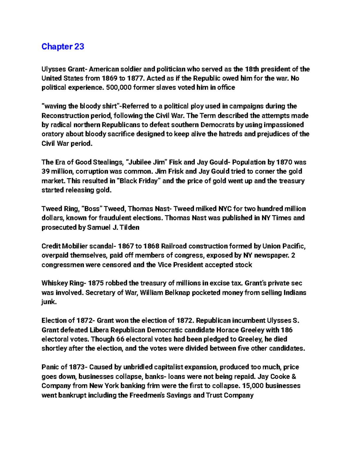 History Period 6 Study Guide - Chapter 23 Ulysses Grant- American ...