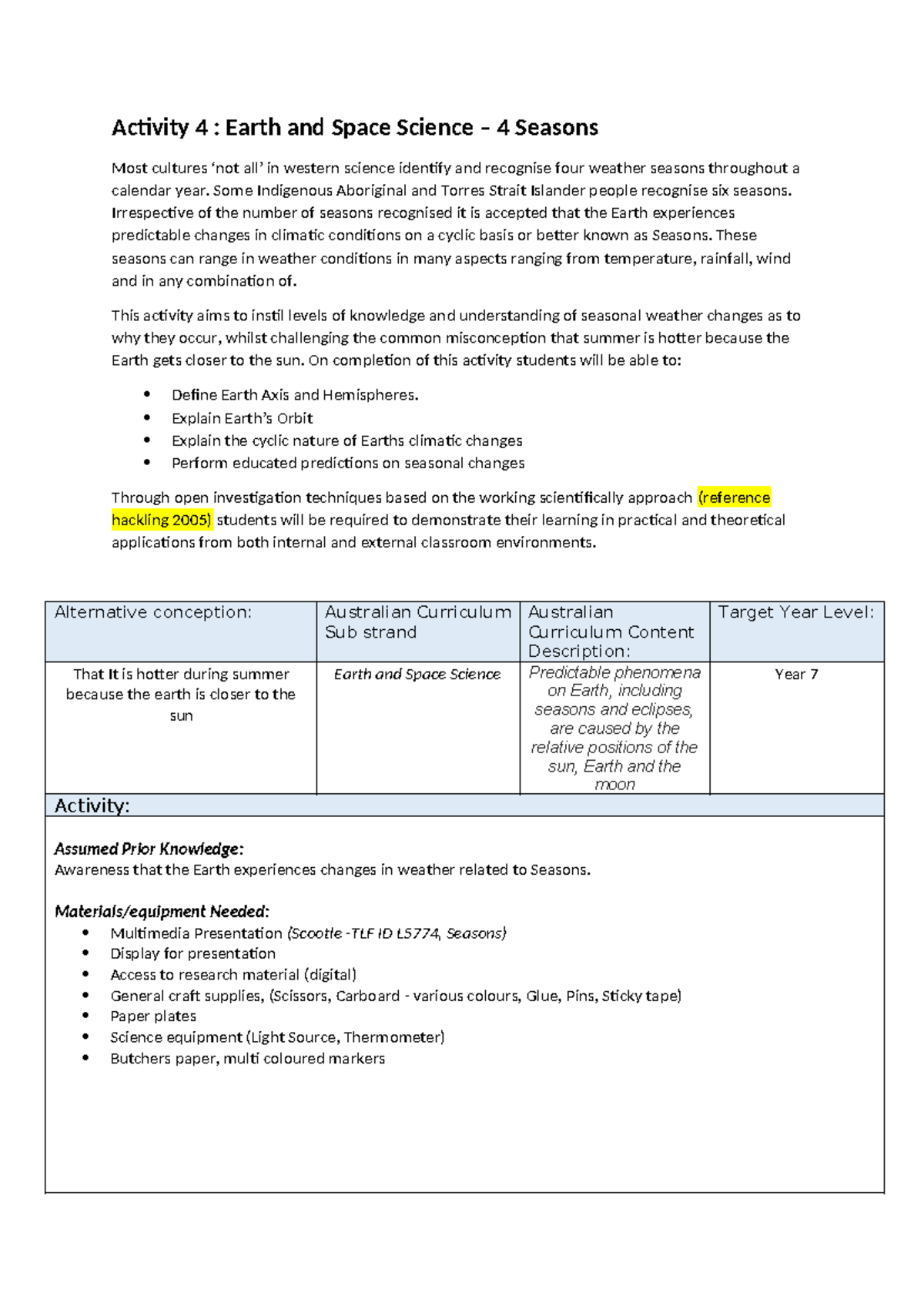 Science Investigation Earth and Space 1 - Activity 4 : Earth and Space ...