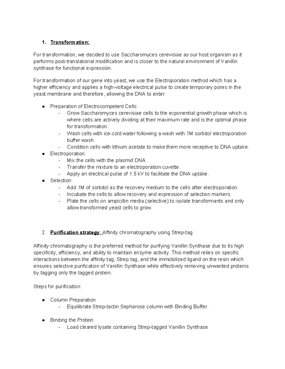 BIOT - Transformation and Purification of Vanillin Synthase - Studocu