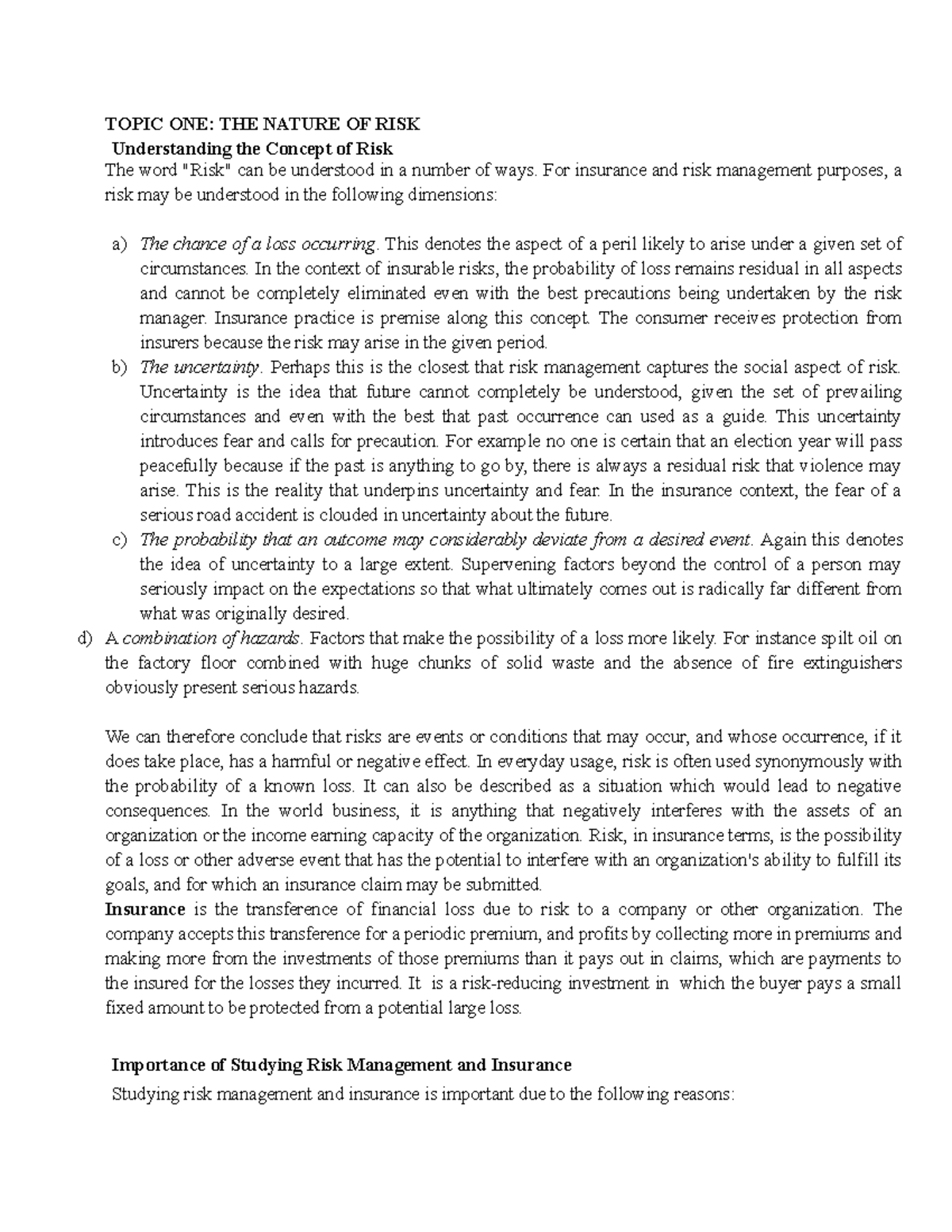 RISK Management: Understanding the Nature of Risk and Its Implications ...