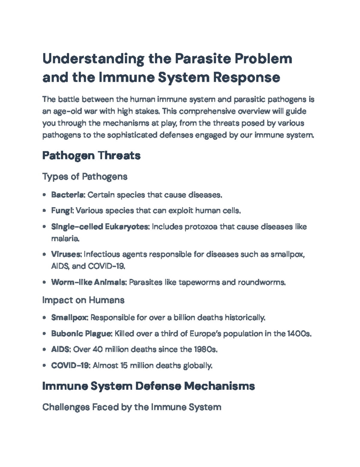 Immune System Defense Mechanisms Against Parasitic Pathogens ...