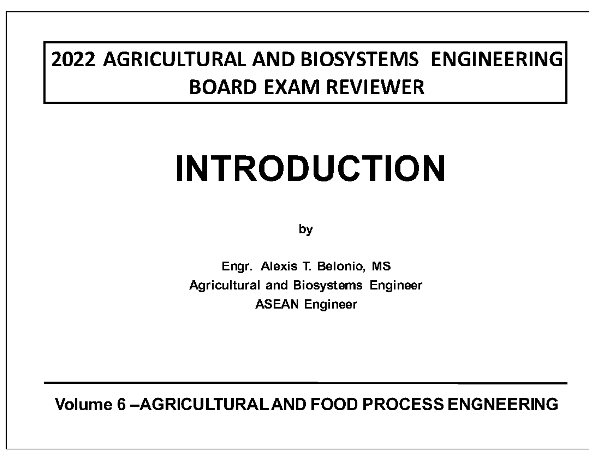 2022 Agricultural and Biosystems Engineering Board Exam Reviewer - Studocu