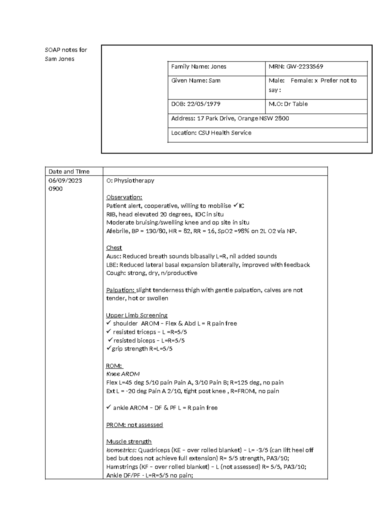 SOAP Notes for Sam Jones - Case Study Documentation - Studocu