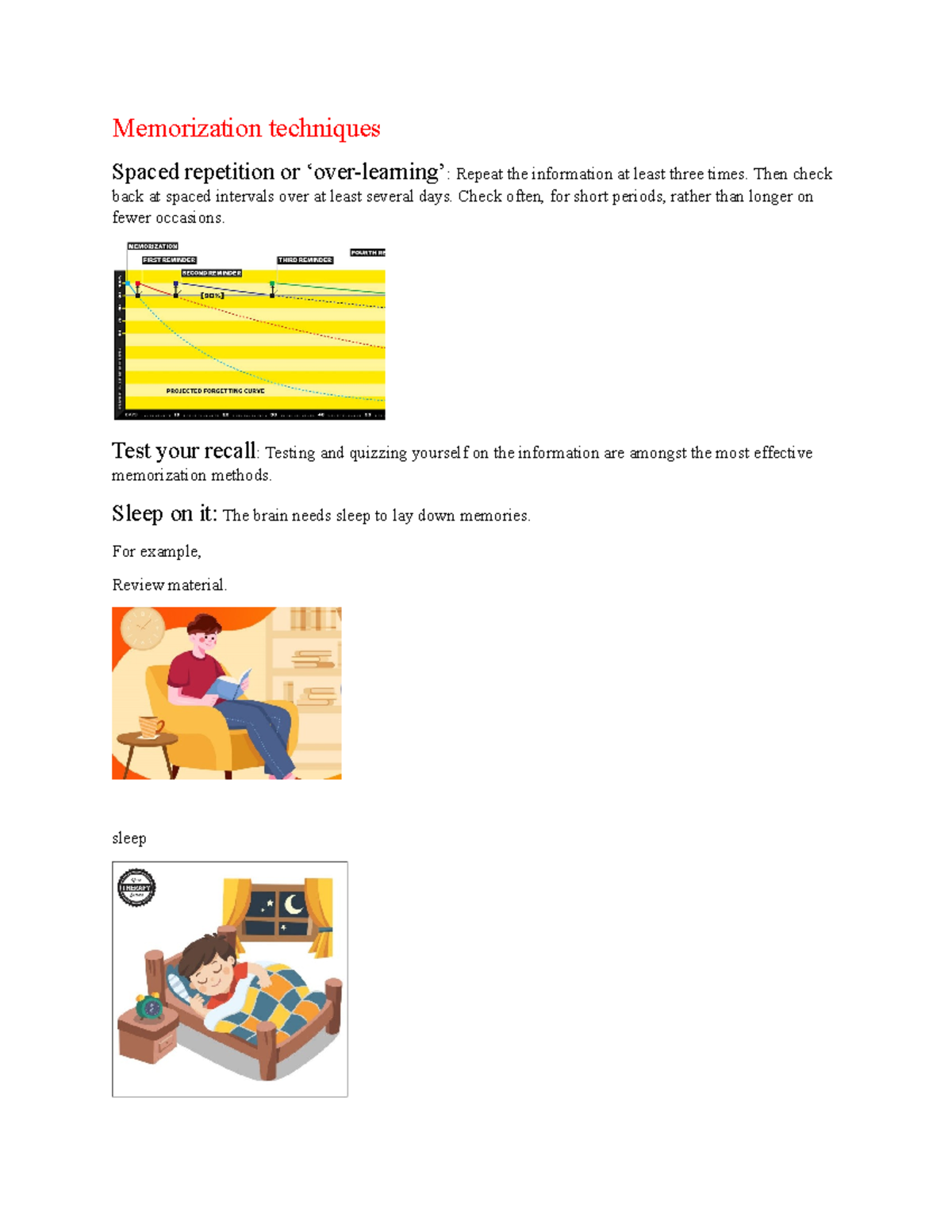 Memorization techniques - Memorization techniques Spaced repetition or ...