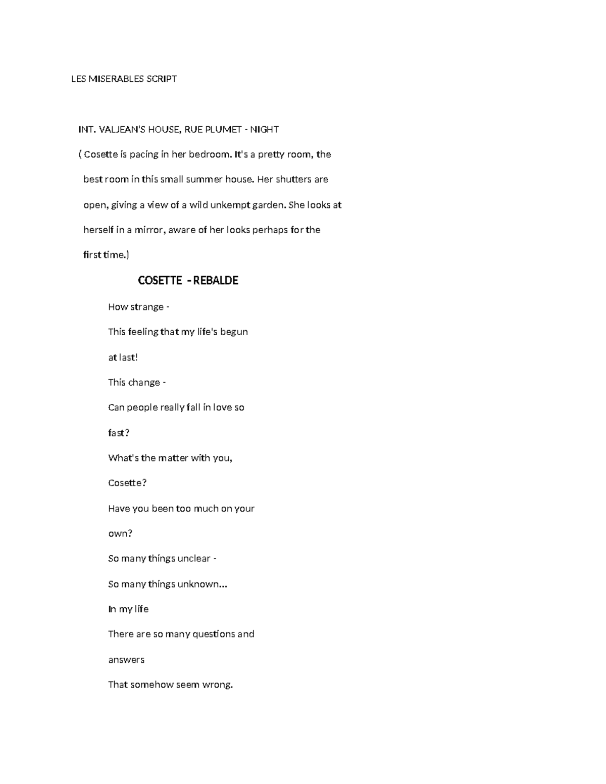 Les Miserables Script Excerpts for Theater Performance Practice - Studocu