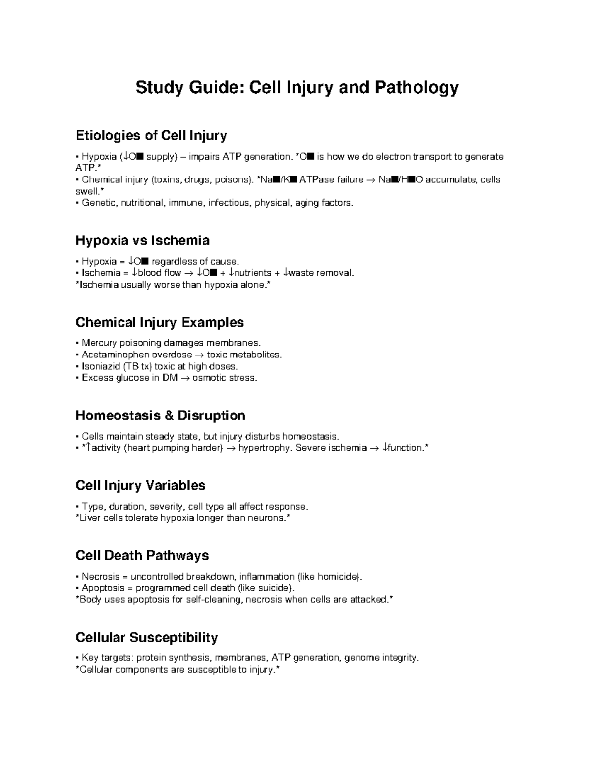 Cell Injury Pathology Study Guide: Etiologies & Mechanisms - Studocu