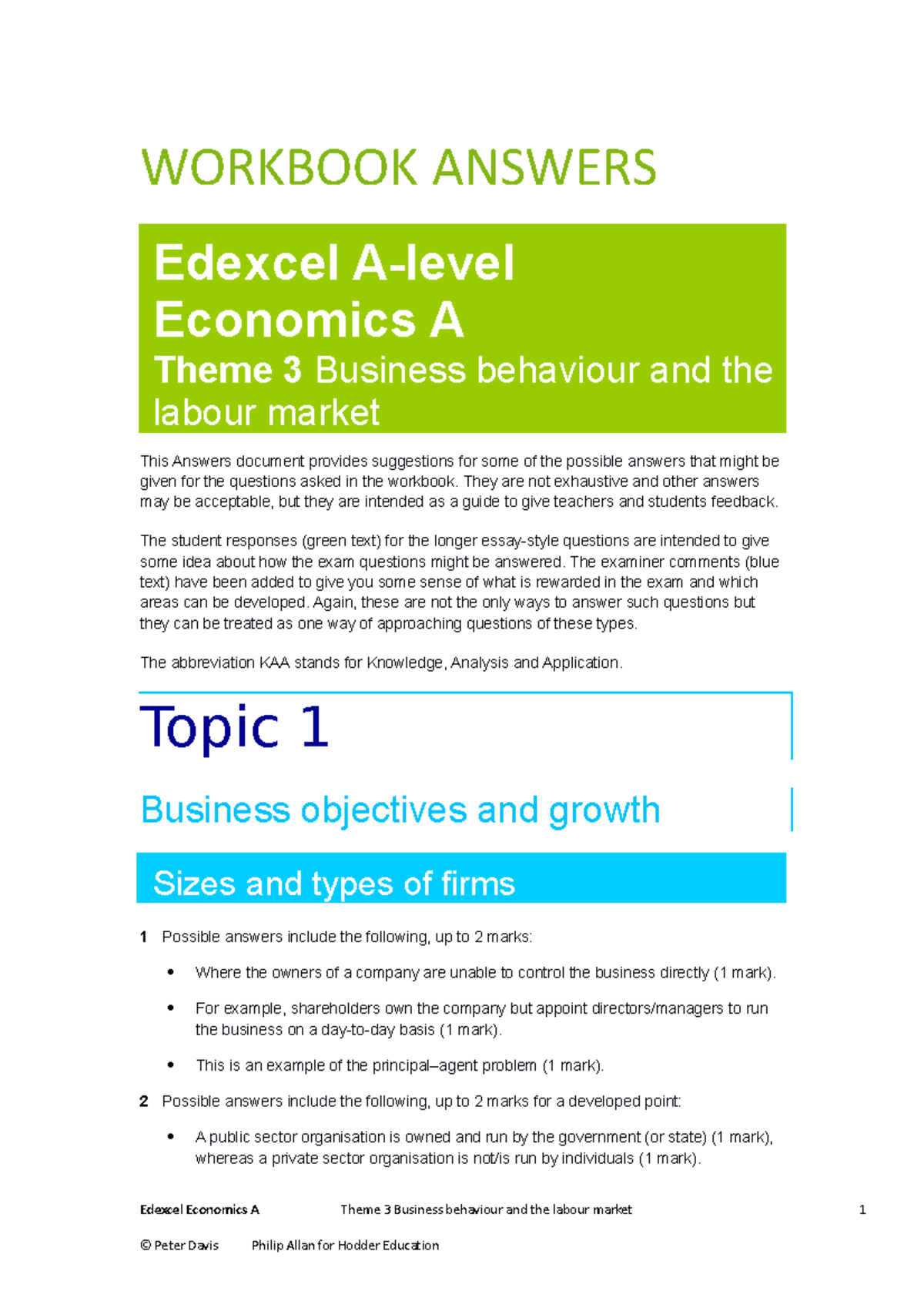 Economics Edexcel A-Level: Theme 3 Workbook Answer Guide - Studocu