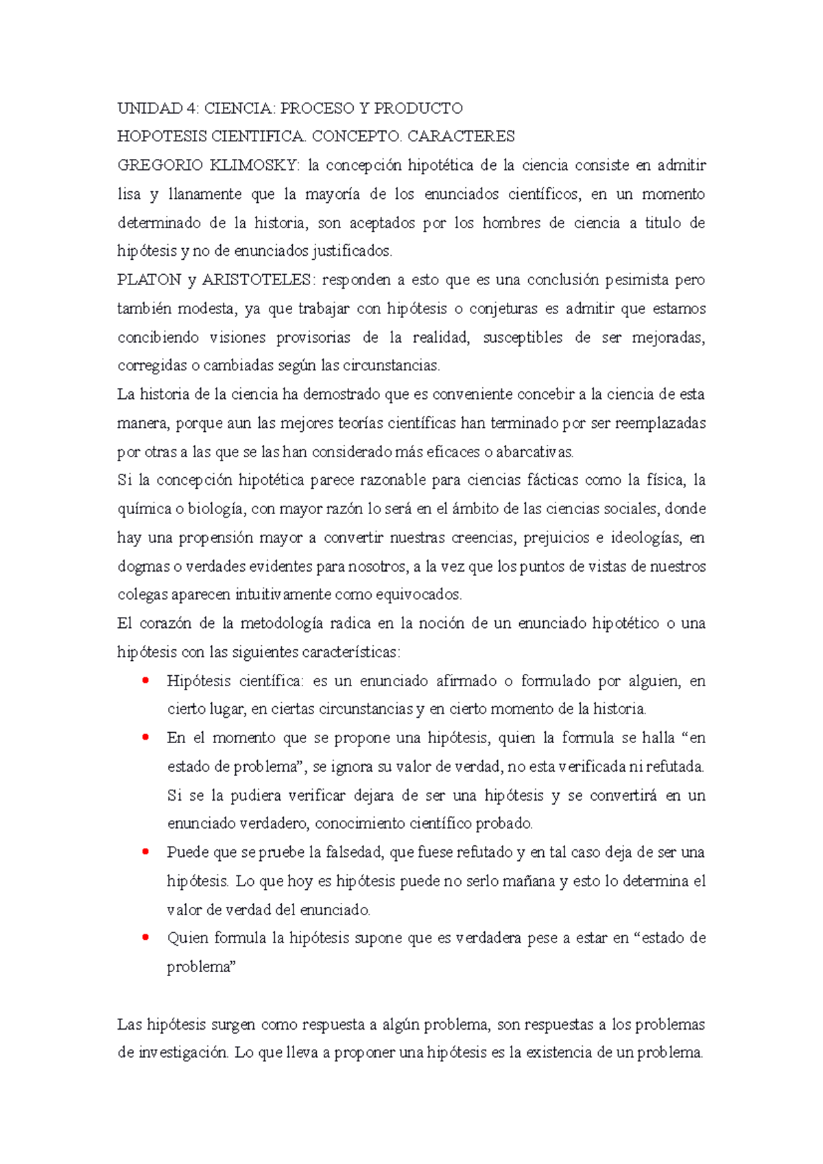 Unidad 4: Metodología de la Investigación Científica - Hipótesis y ...