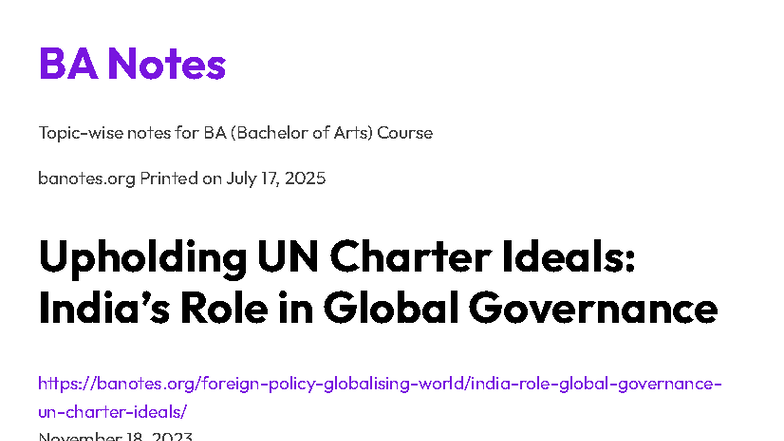 Upholding UN Charter Ideals: India's Role in Global Governance - BA ...