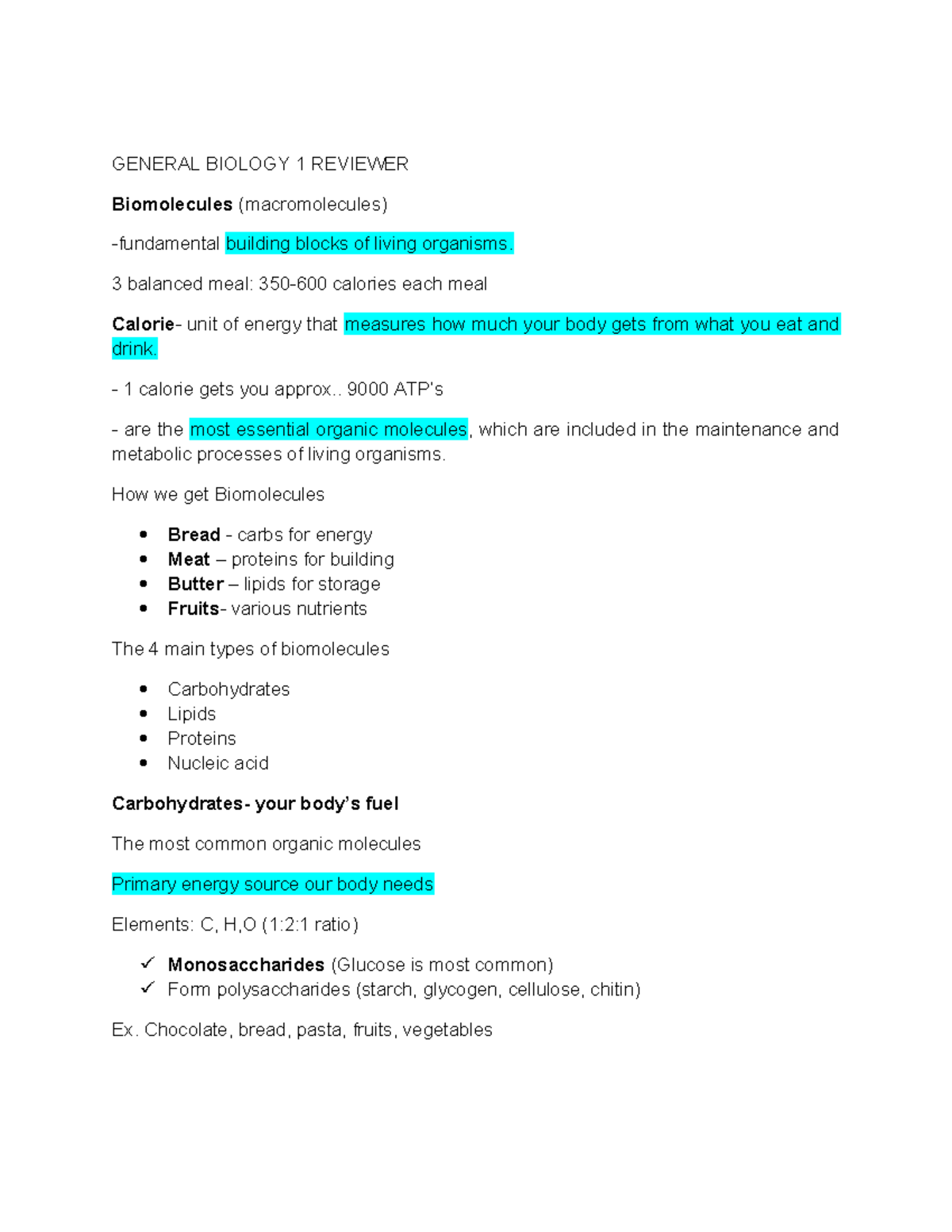 BIO 101 FINAL EXAM REVIEWER: Biomolecules and Enzymes Overview - Studocu