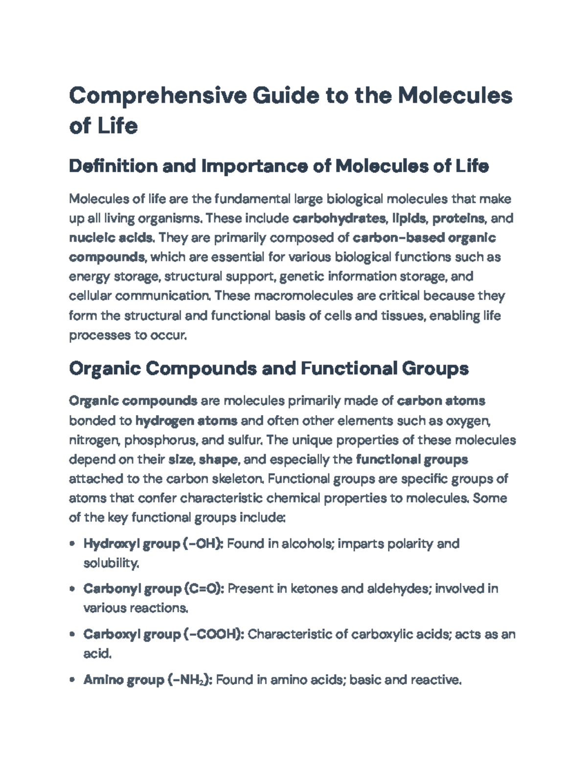Comprehensive Guide to Molecules of Life: Structure, Function ...