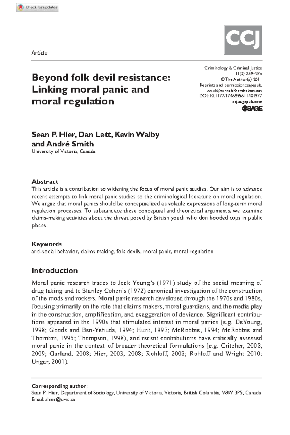 Beyond Folk Devil Resistance: Moral Panic & Youth in Britain (CRJ 11 ...