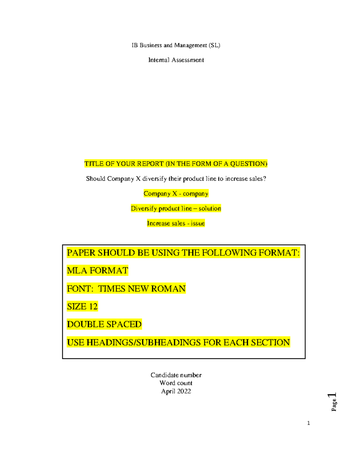 IB Business and Management SL: Internal Assessment Template Guide - Studocu