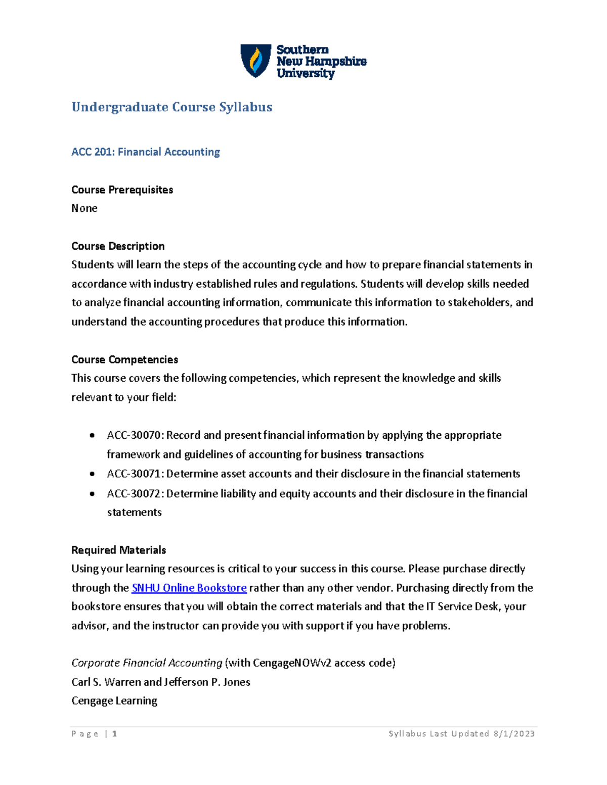 ACC 201 Financial Accounting: Comprehensive Course Syllabus Overview ...