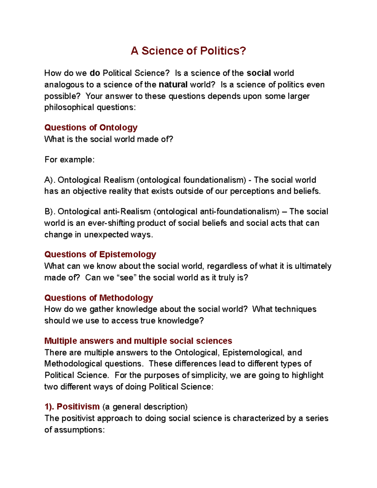 Poli Sci 2NN3 - Week 2 Lecture Notes: Understanding Political Science ...