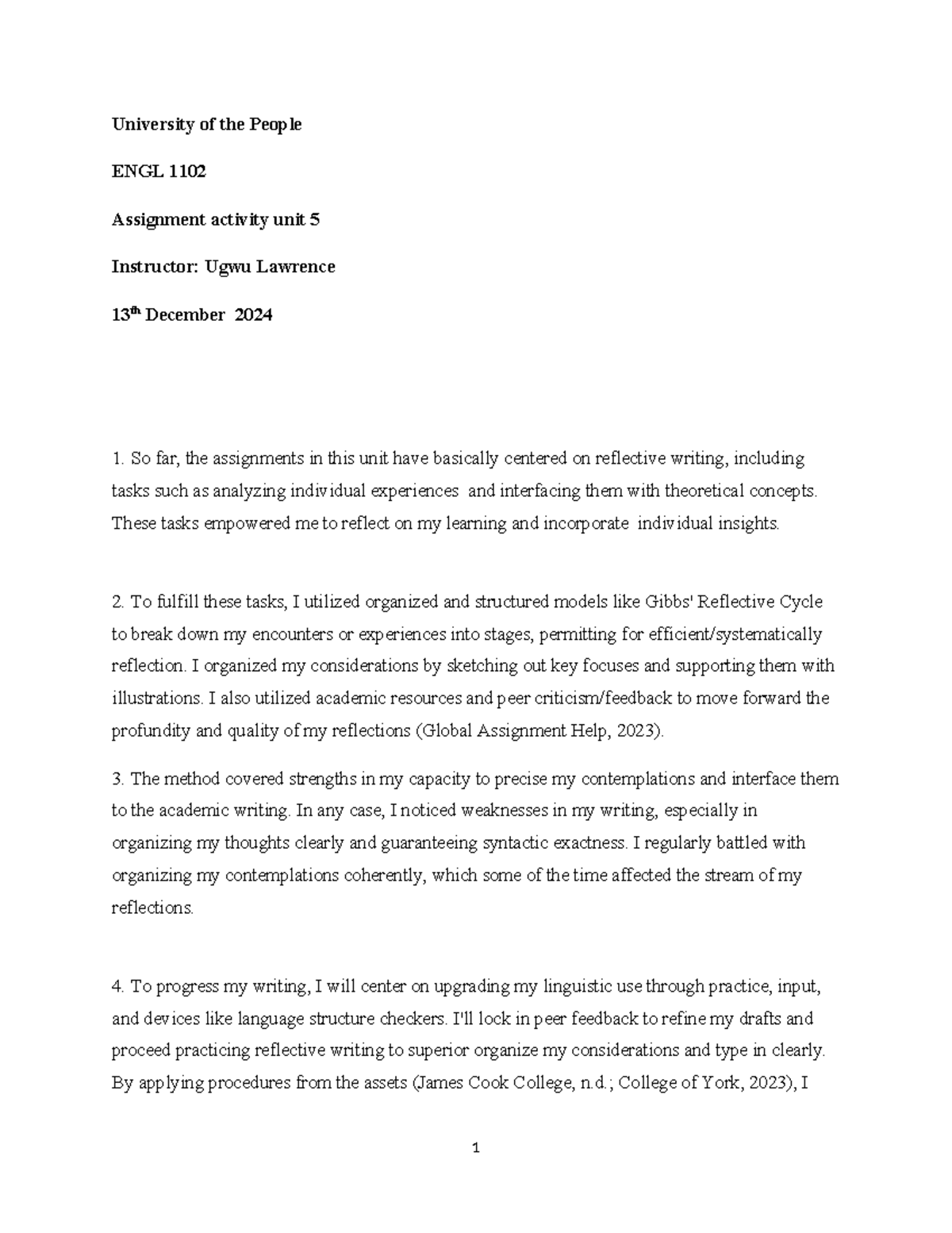 Discussion forum unit 5 on ENGL 1121 - University of the People ENGL 1102 Assignment activity ...