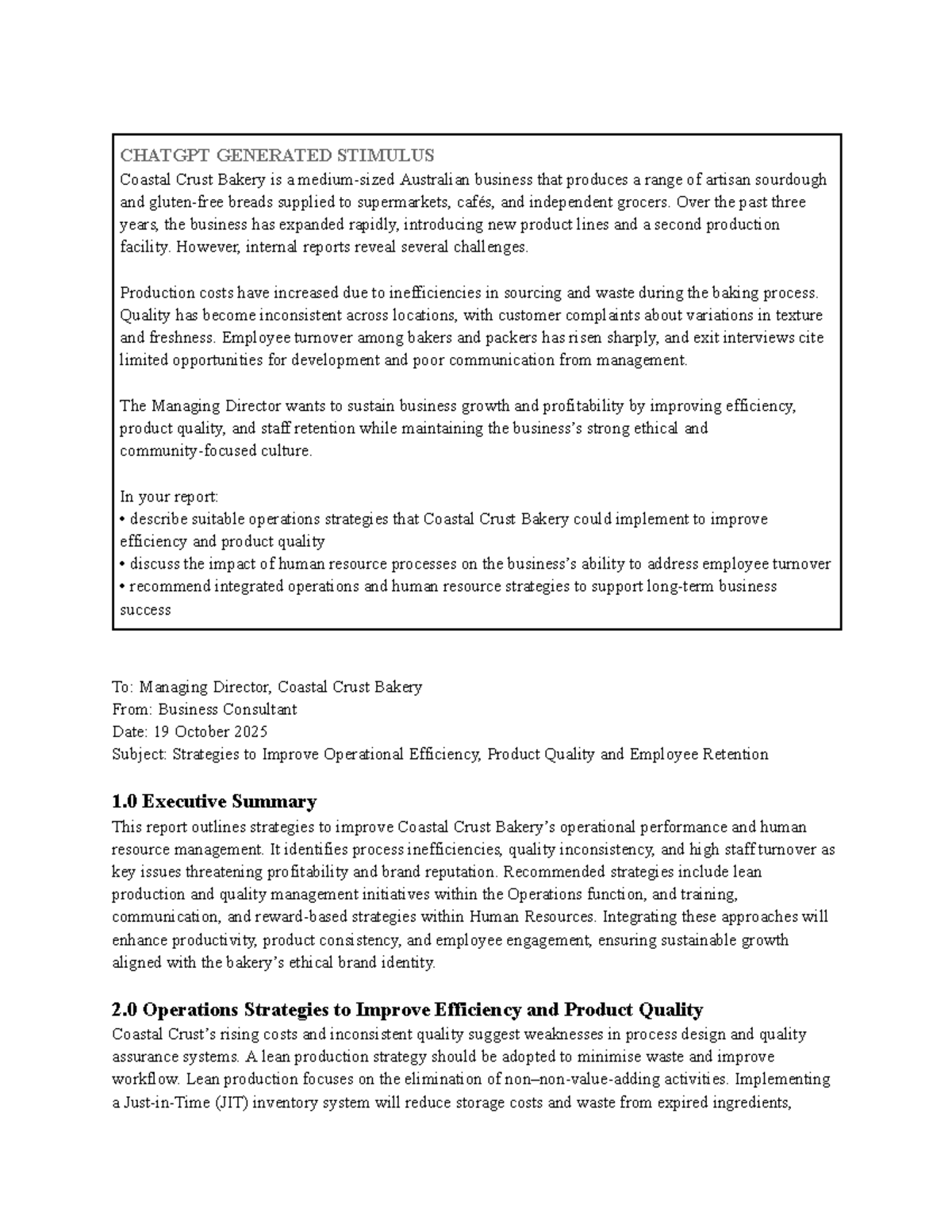 BST - Business Report: Strategies for Coastal Crust Bakery's Efficiency ...