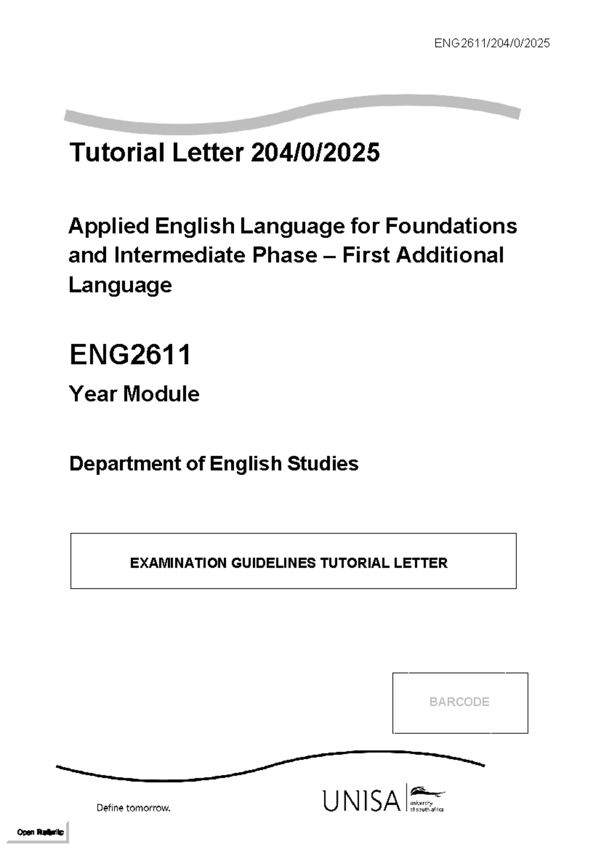 2025 ENG2611 Exam Guidelines: Important Tutorial Letter for Students ...