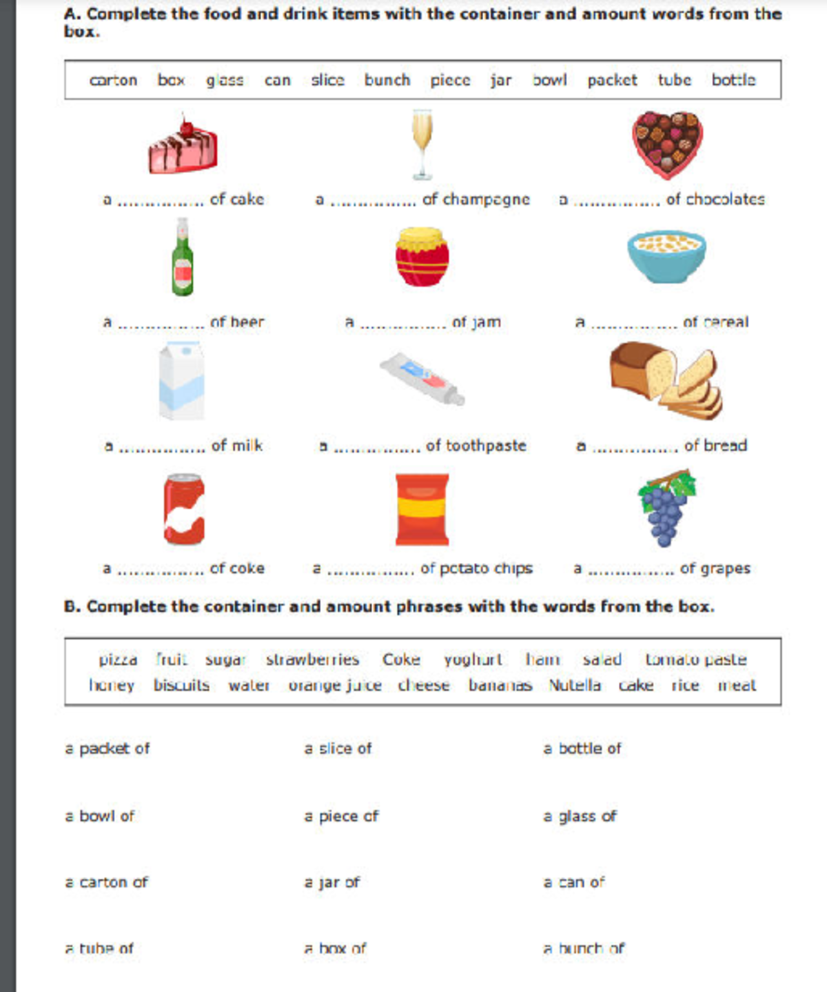 Activity 27: Expressing Food Preferences with Containers & Amounts ...