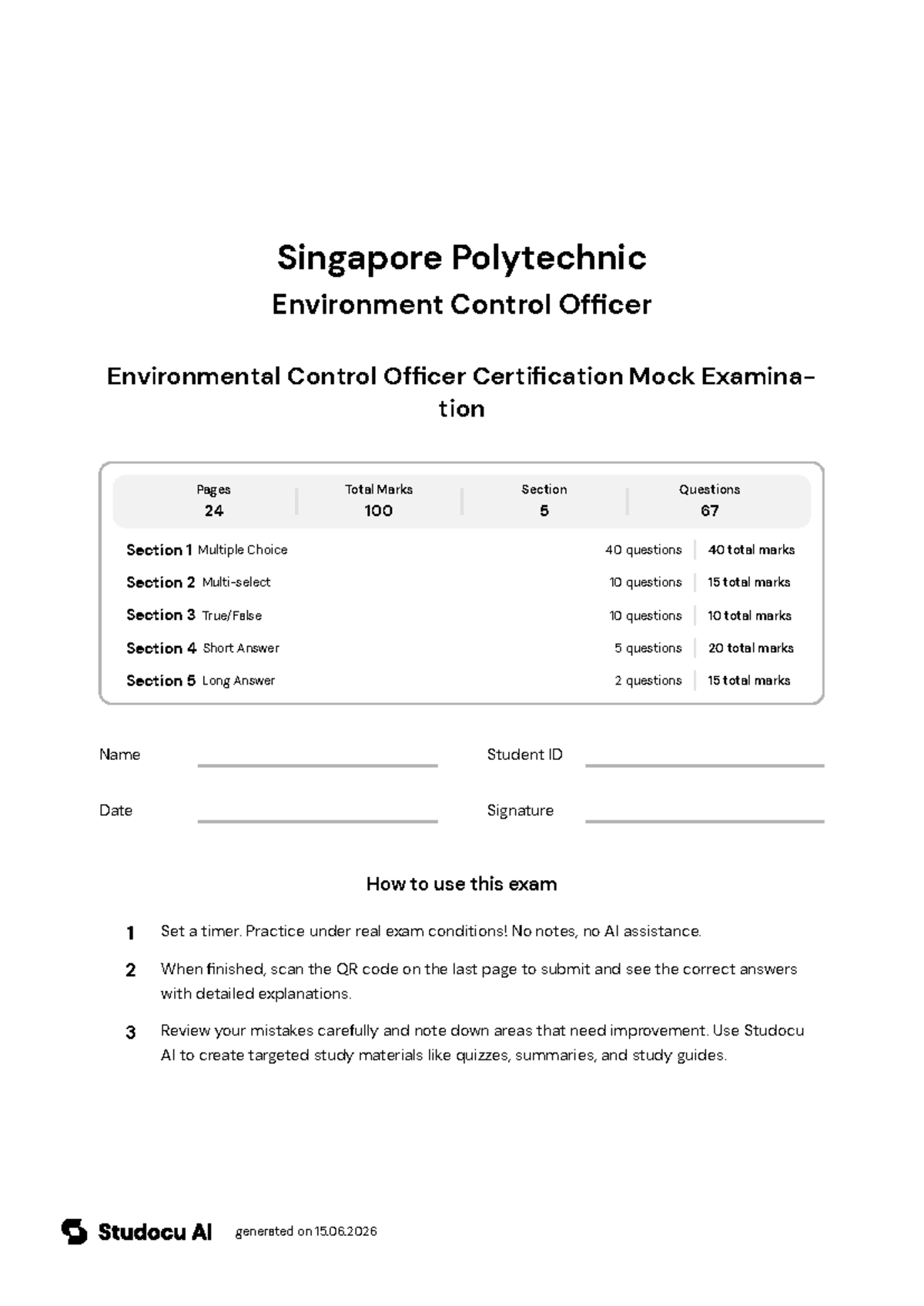 Environmental Control Officer Certification Mock Exam - Studocu
