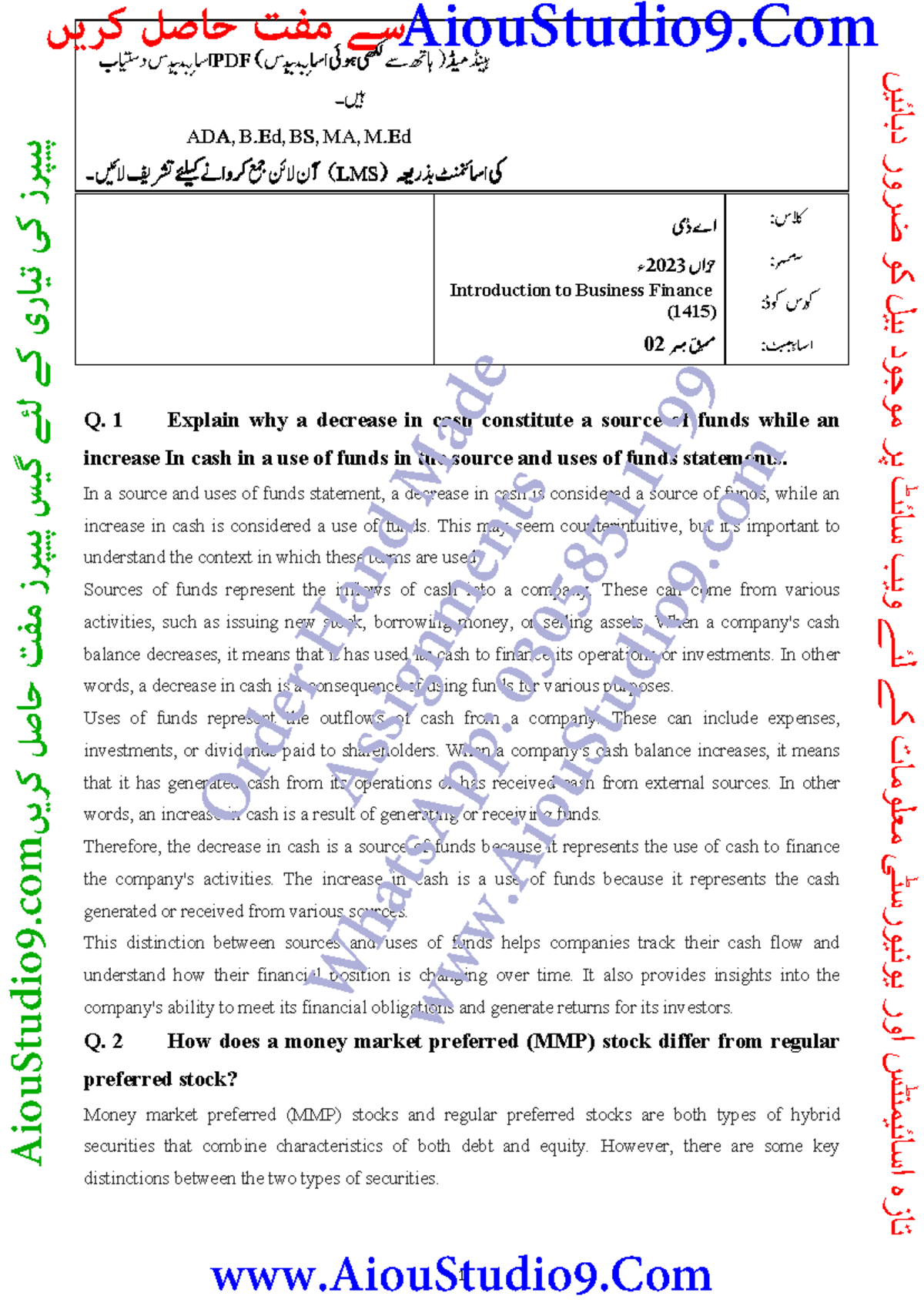 1415 - 2 Autumn 2023 - Assignment Tasks and Guidance - Studocu