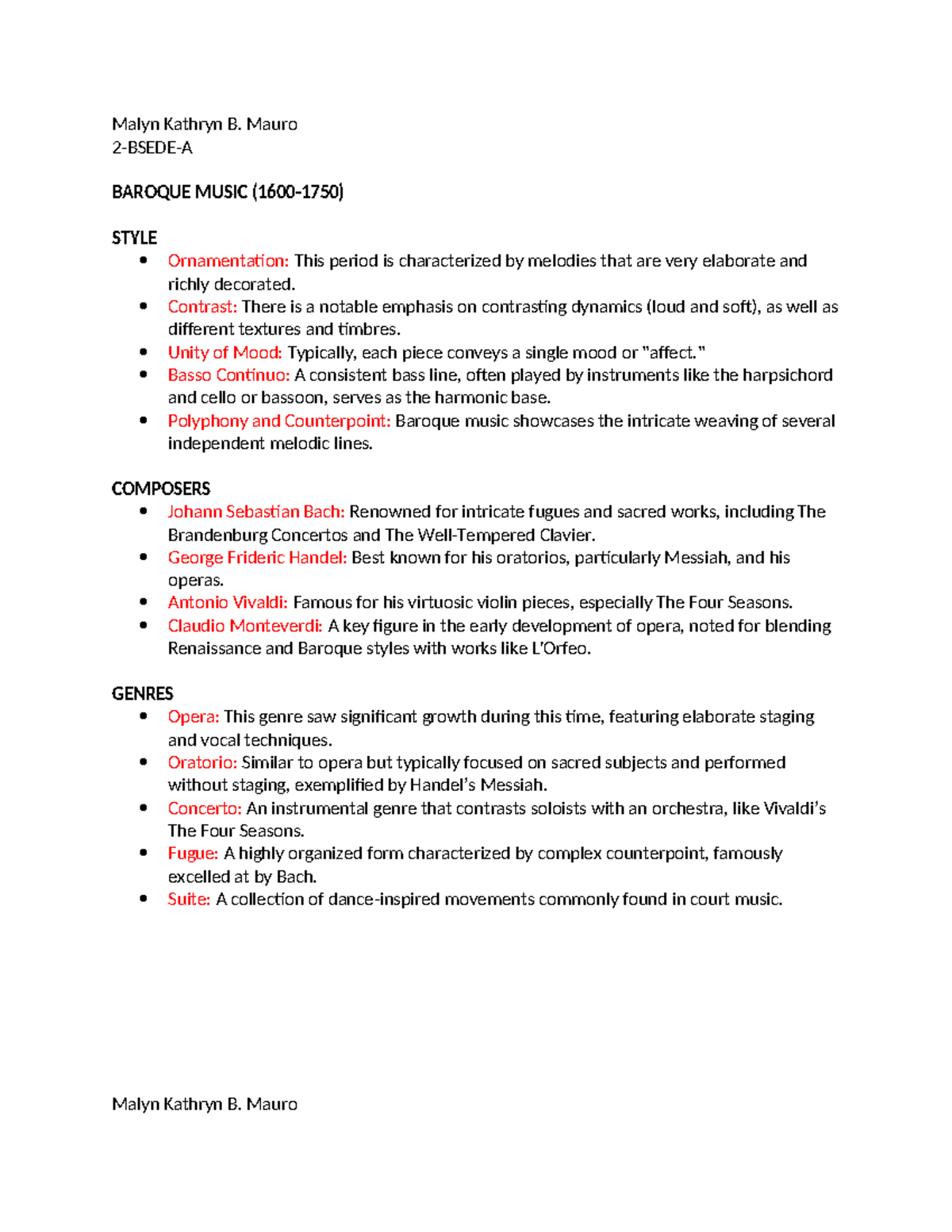 Baroque Music and Classical Music - Malyn Kathryn B. Mauro 2-BSEDE-A ...