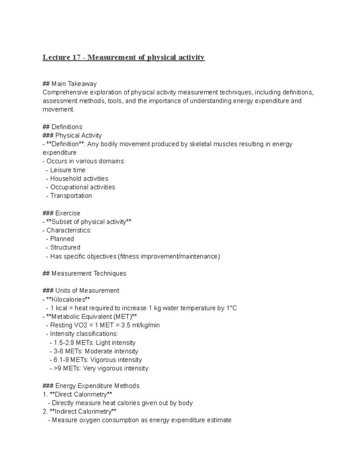 EXSC 17-19 Lecture Notes: Measurement of Physical Activity & Fitness ...