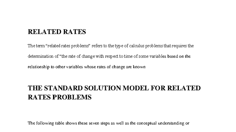 MAM151 Related Rates: Standard Solution Model & Examples - Studocu