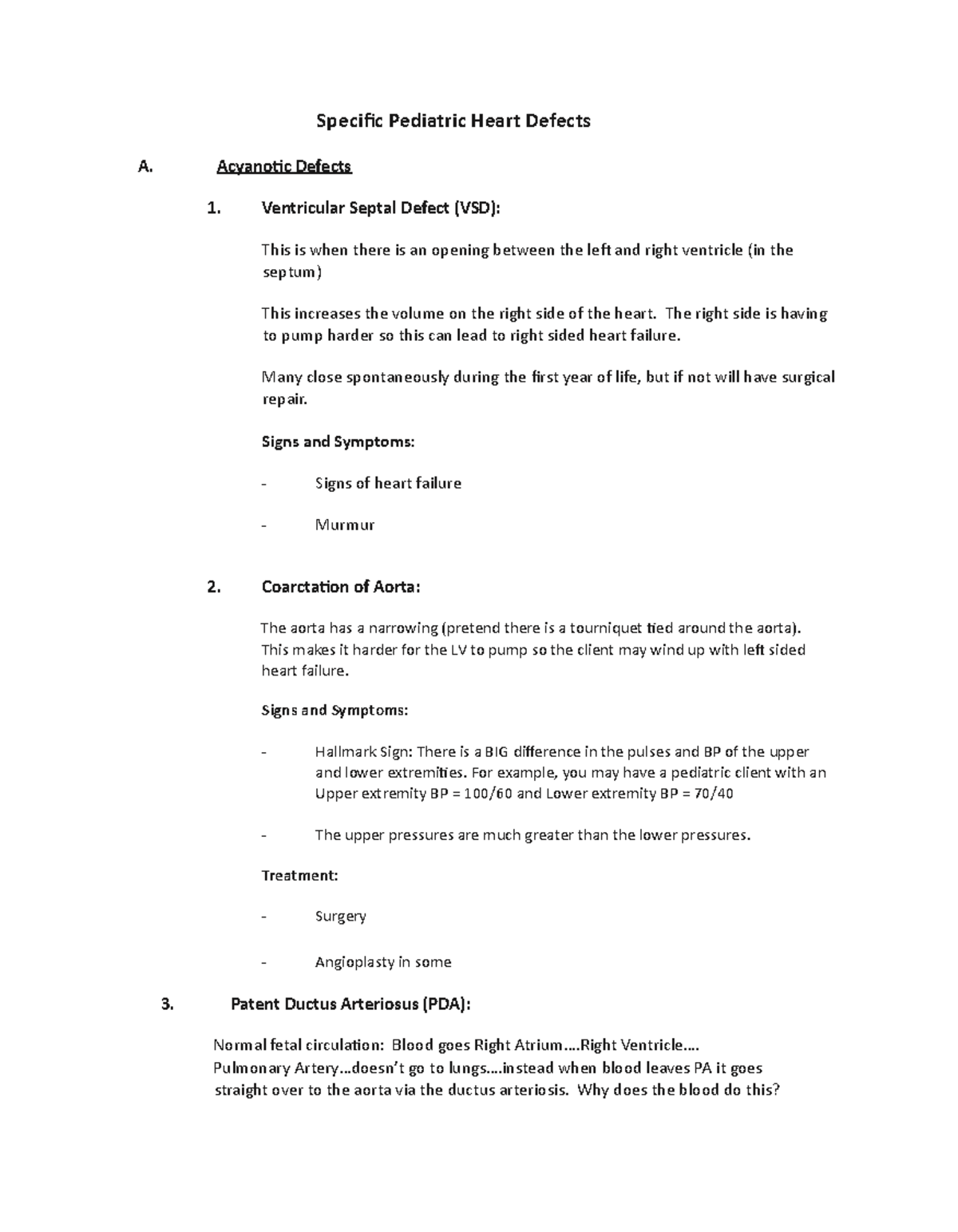 Specific Pediatric Heart Defects Cheat Sheet for RN Nclex - Specific ...