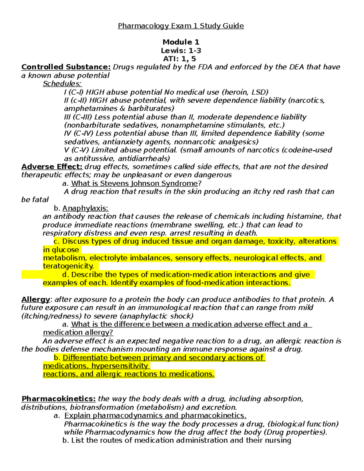 Pharmacology Exam 1 Study Guide Module 1-4 - ) IV Less potential abuse ...