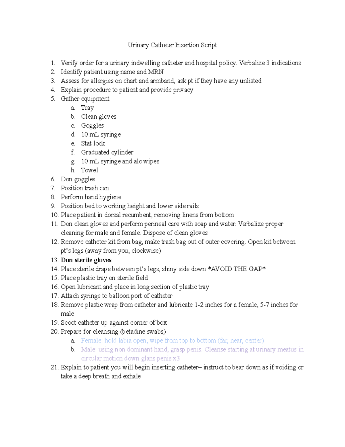 Urinary Catheter Insertion Procedure Guide for Students - Studocu