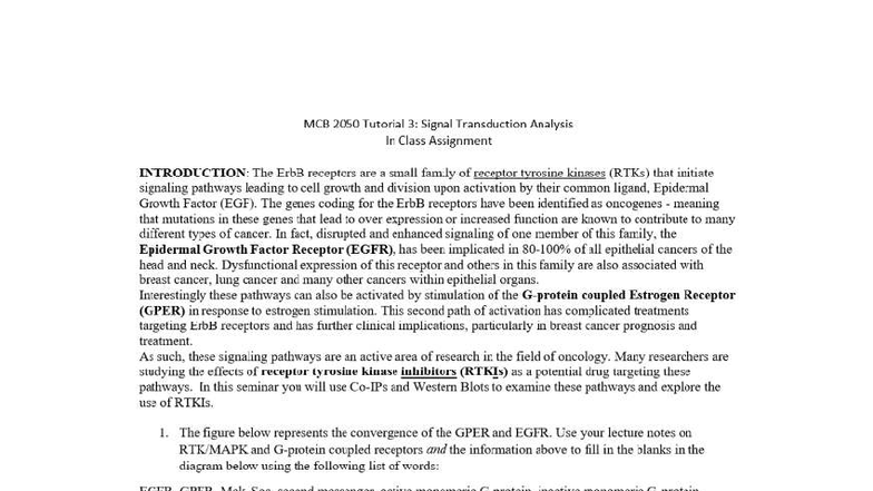 MCB 2050 Tutorial 3: Signal Transduction & Western Blot Analysis - Studocu