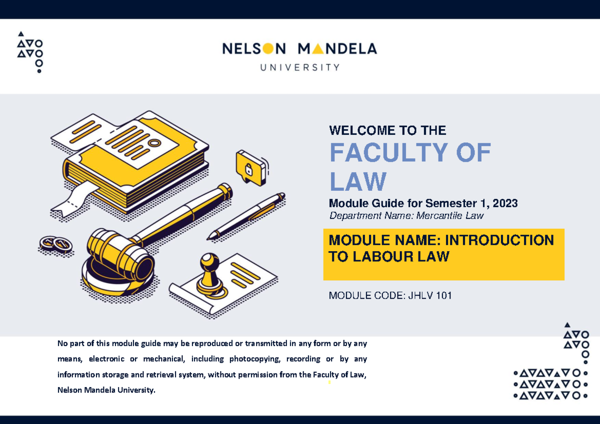 JHLV101 Module Guide: Introduction to Labour Law - March 2023 Update ...