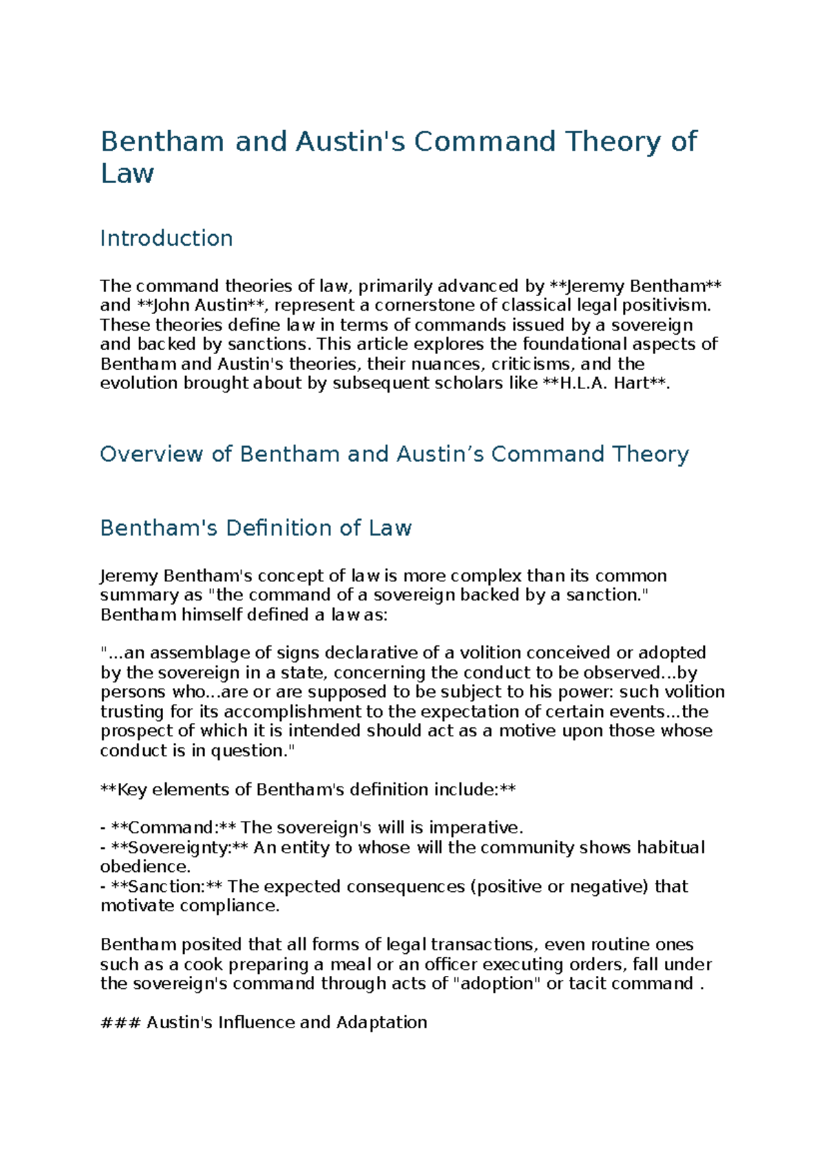 Bentham and Austin's Command Theory of Law: Foundations and Critiques ...