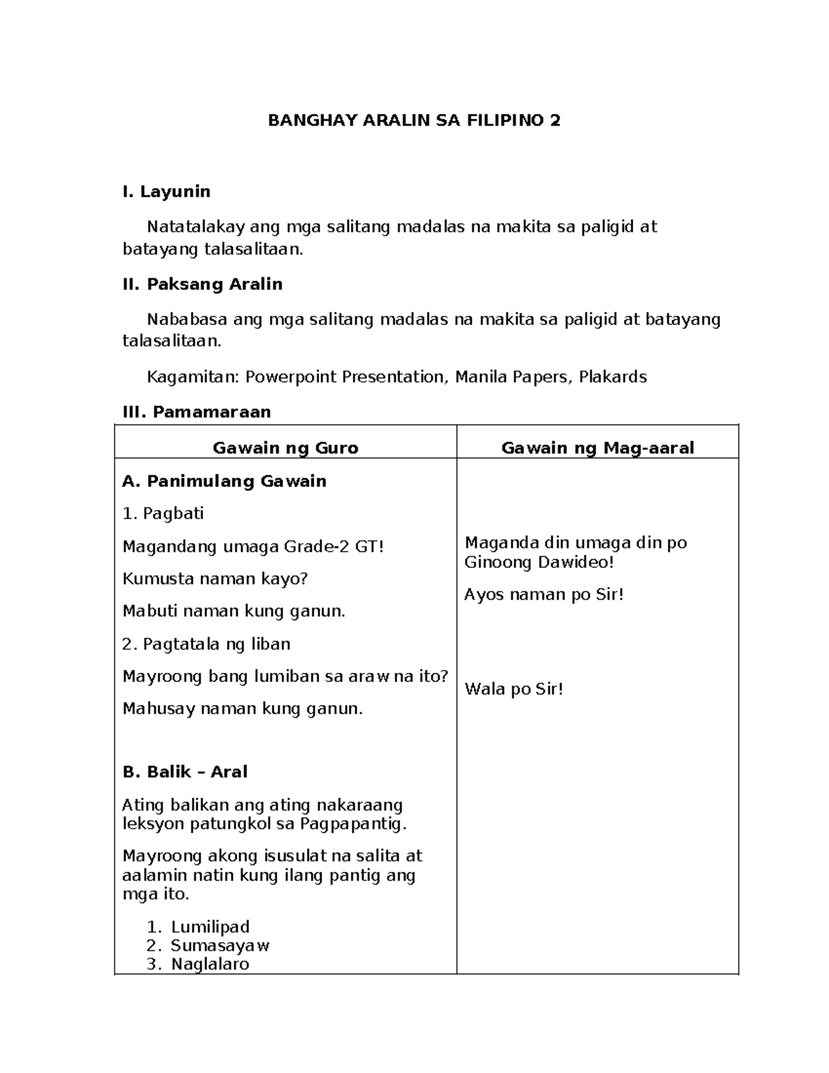 FIL 2 - Lesson Plan: Babala at Paalala for Grade 2 Students - Studocu