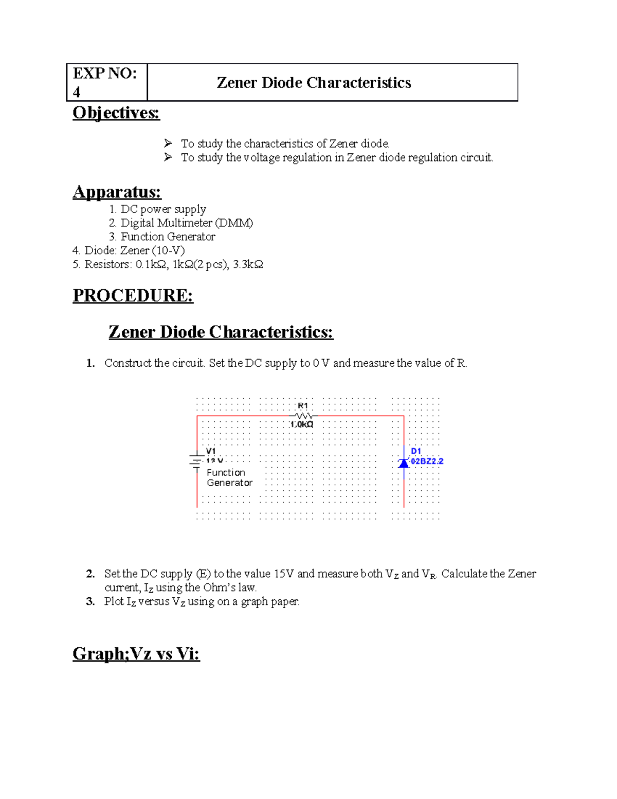 Zener Diode Characteristics Lab Report - ELT 101 - Studocu