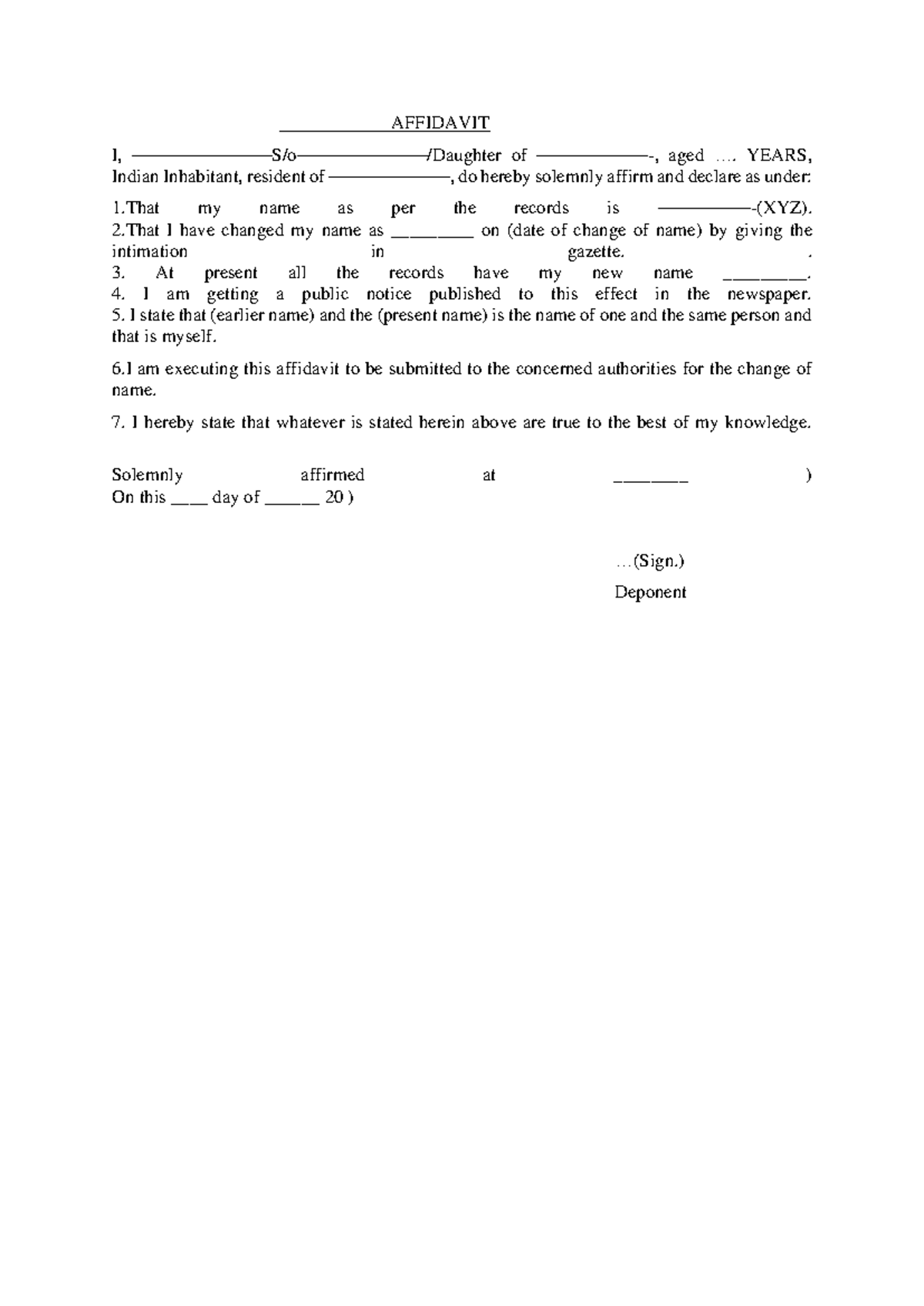 Affidavit for Name Change Declaration and Submission - Studocu