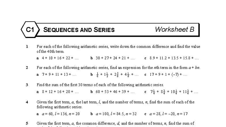 C1 Sequence and Series Help Sheet: Common Differences & Sums - Studocu
