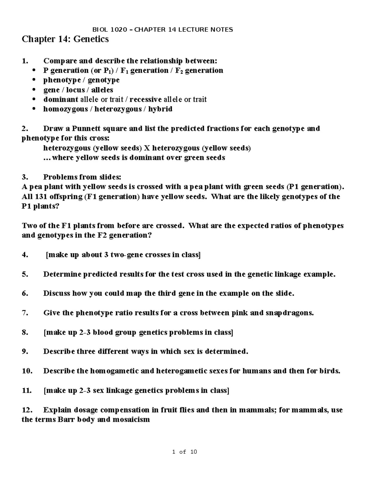 Chapter 14 - Genetics Study Guide & Key Concepts for Review - Studocu