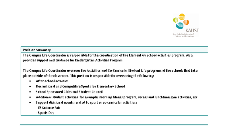 Campus Life Coordinator Position Summary and Responsibilities - Studocu