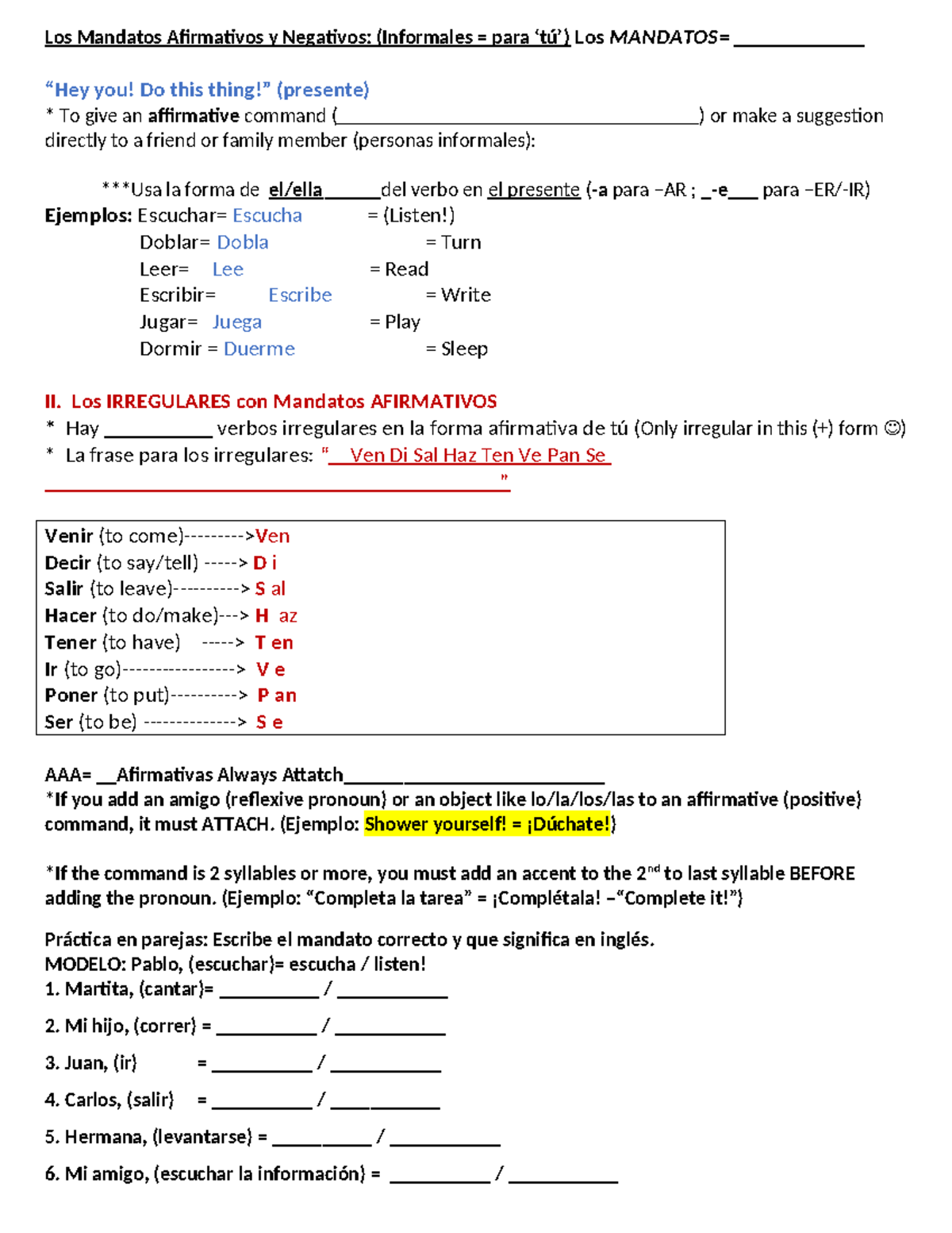 Los Mandatos Informales: Afirmativos y Negativos (Tú) - Studocu