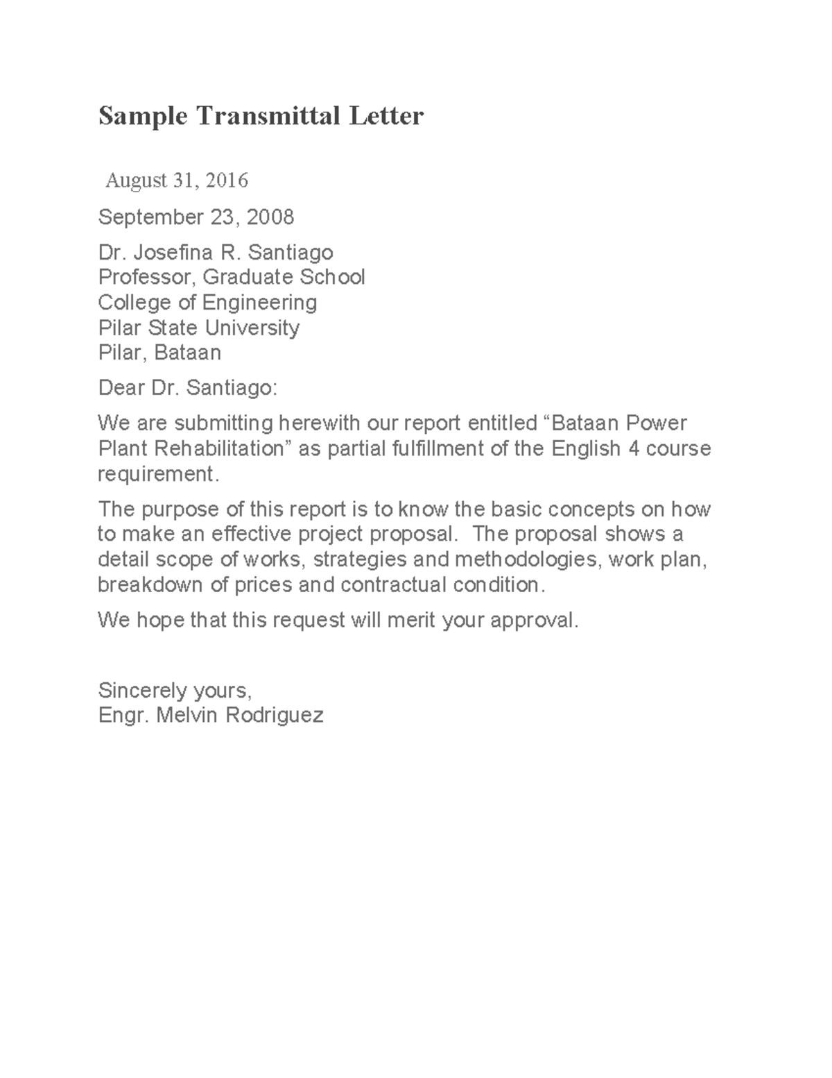 Letter of transmittal template 10 - Sample Transmittal Letter August 31 ...