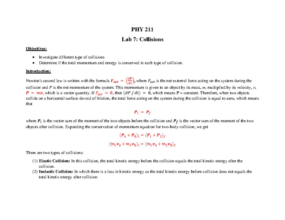 Lab7 collision - This iso - PHY 211 Lab 7 : Collisions Objectives ...