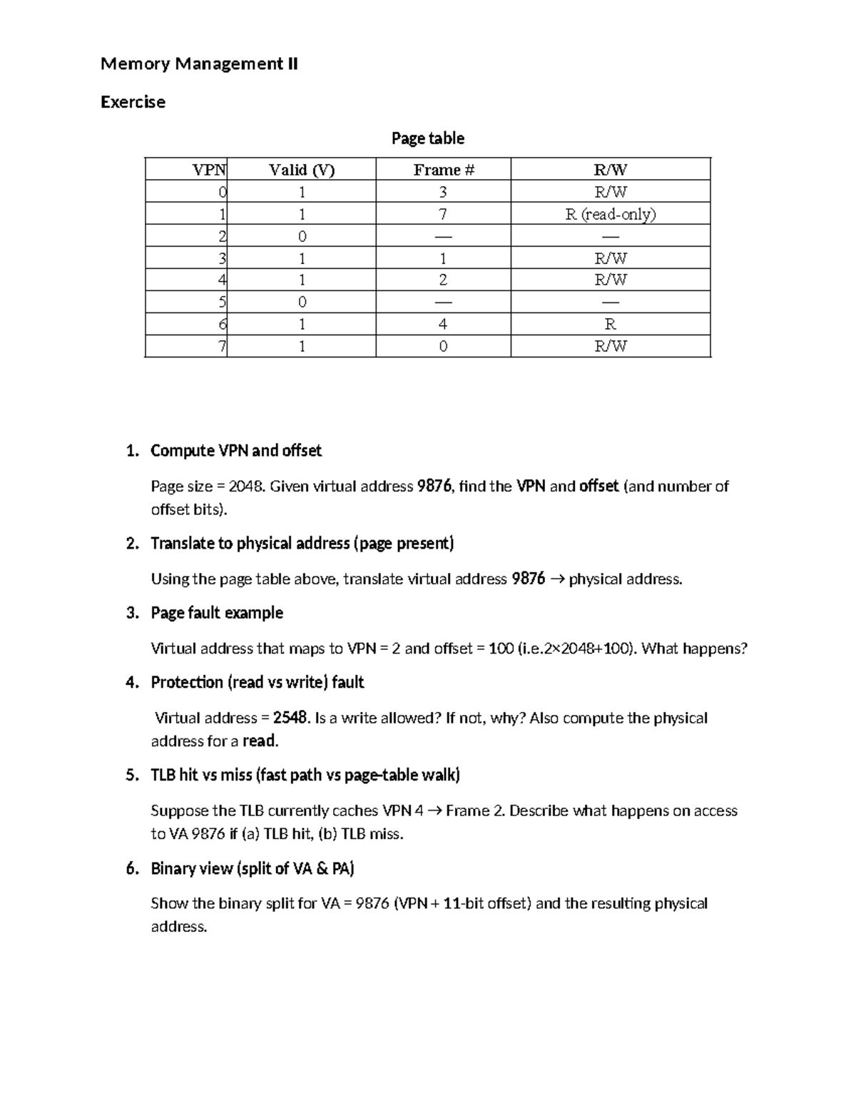 Memory Management II Tutorial: VPN, Page Table, and Address Translation ...