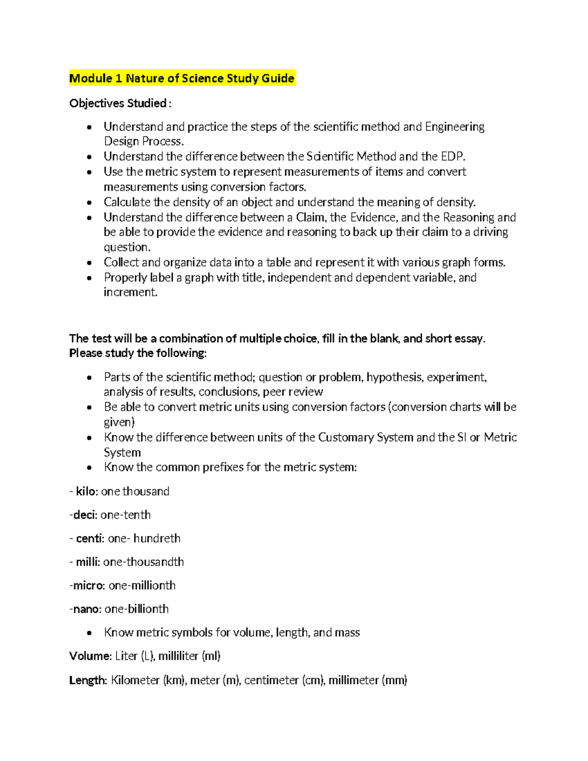 Module 1: Nature of Science Study Guide (Exam Prep) - Studocu