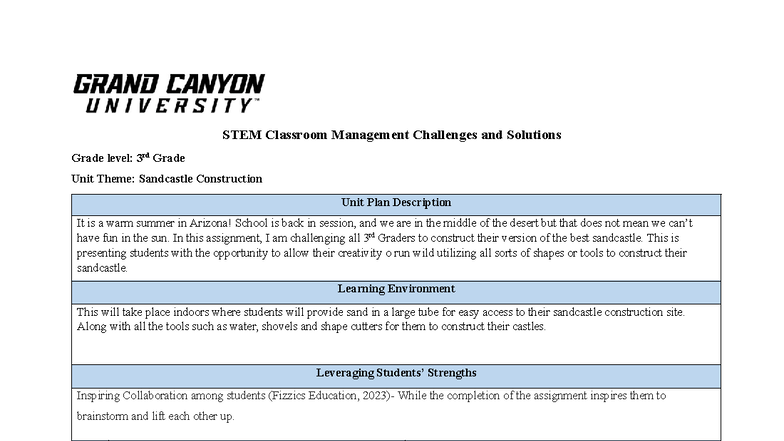 ELM 462 RS T8: STEM Classroom Management in 3rd Grade Sandcastle Unit ...