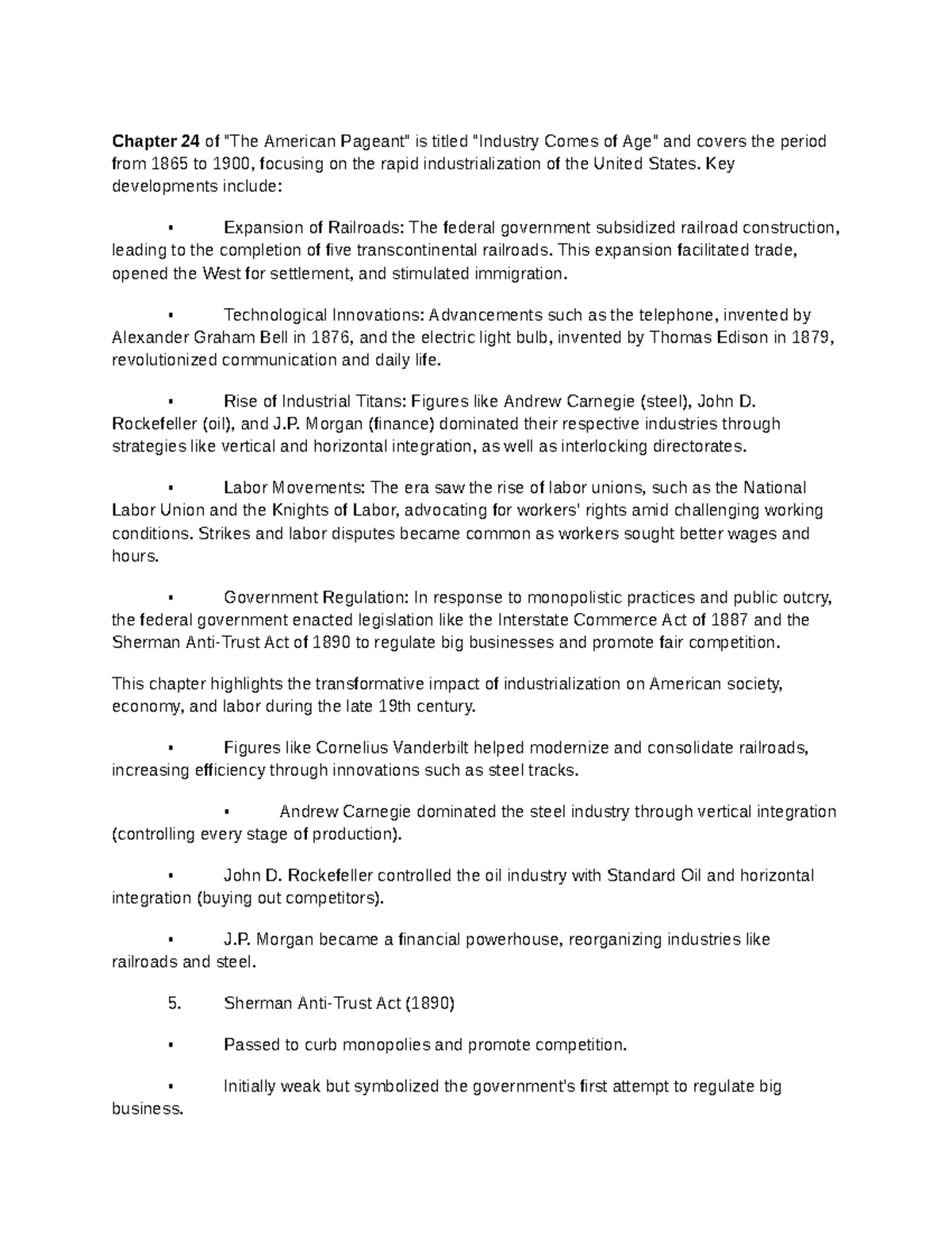 APUSH Notes: Chapters 24-26 - Industrialization & Urbanization (1865 ...